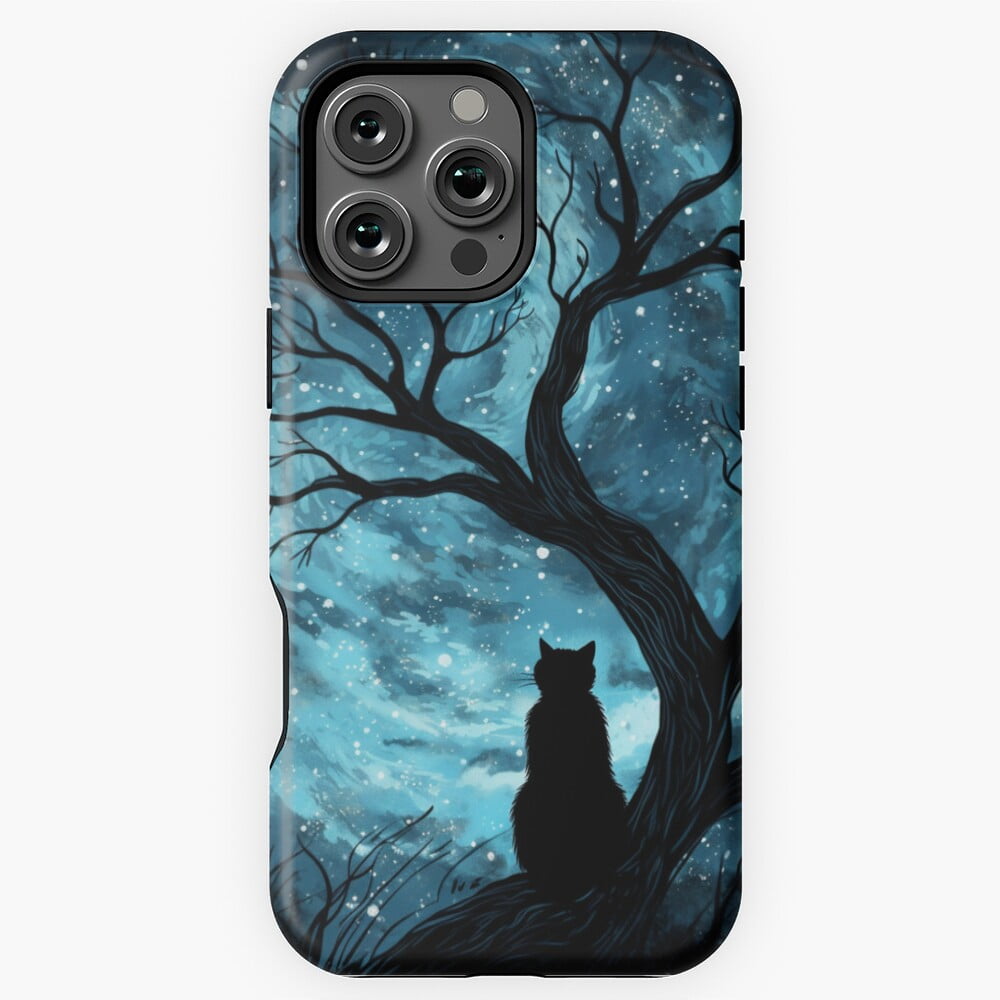 Black Cat and the Moon Phone Case for iPhone 16 15 14 13 12 11 Pro Max ...