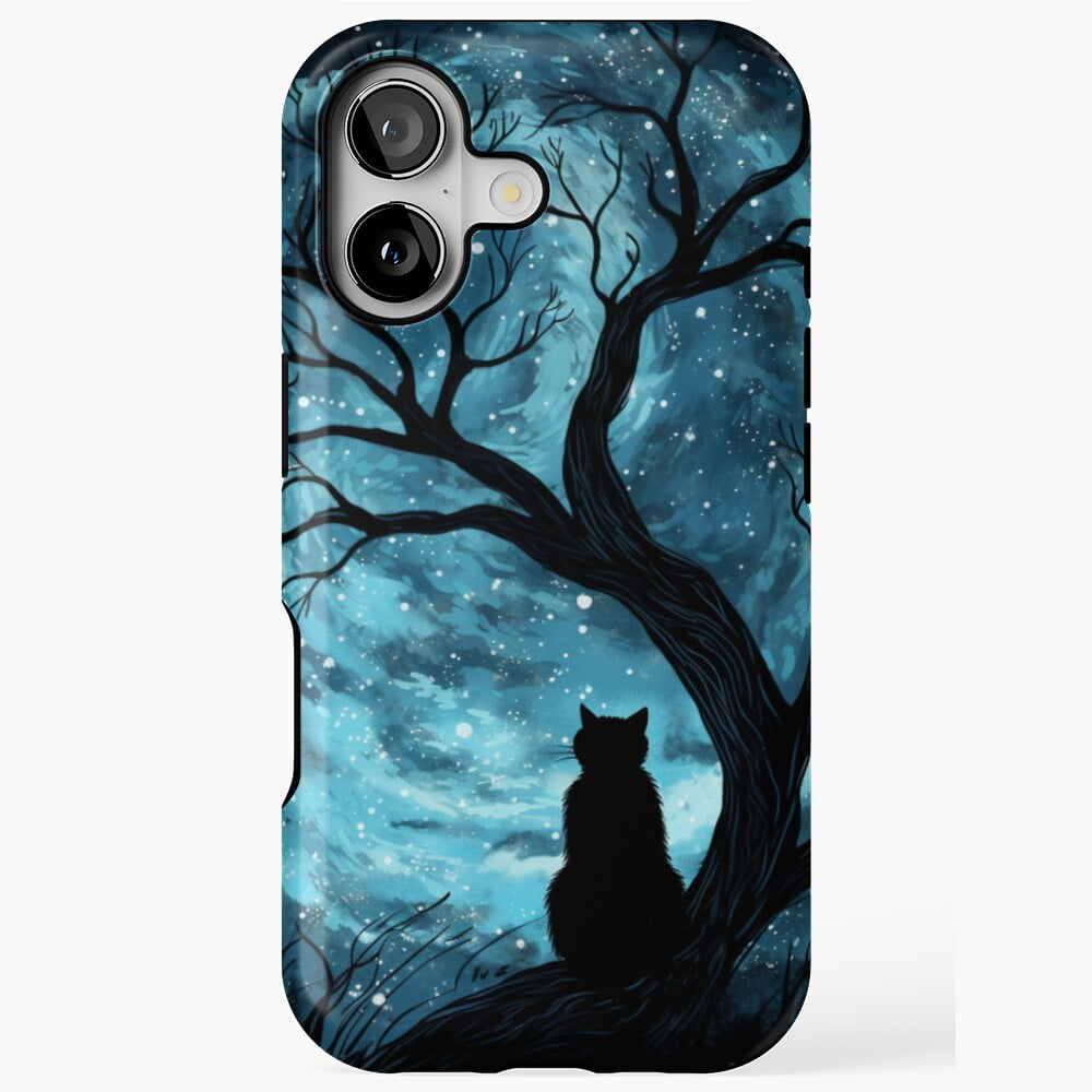 Black Cat and the Moon Whimsical Art Compatible Phone Case for iPhone ...