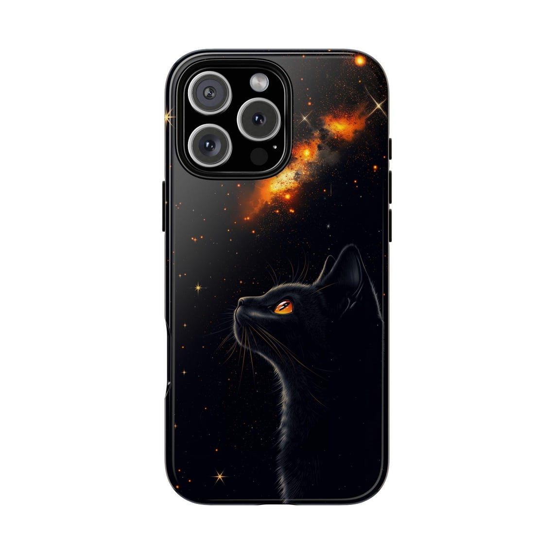Black Cat in Cosmic Nebula Orange Fantasy Space Scene Case with iPhone ...