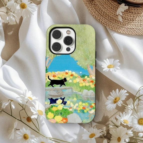 Black Cat in Floral Garden Painting Phone Case with iPhone 17 to 11 Pro ...