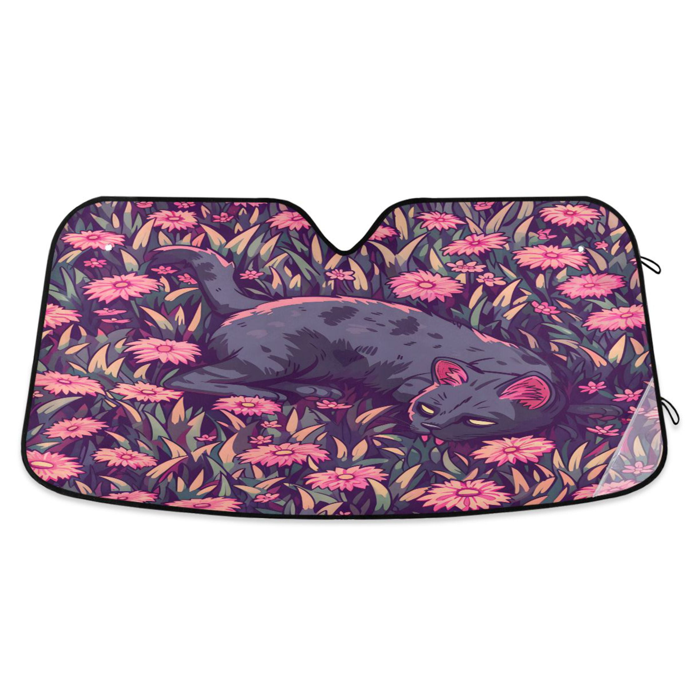 Black Cat in Flower Sea Car Windshield Sun Shade Foldable Car Front ...