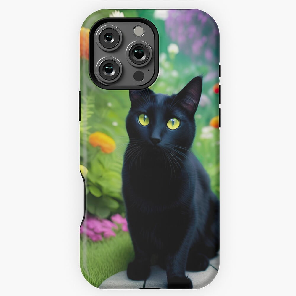 Black Cat in Garden Phone Case for iPhone 16 15 14 13 12 11 Pro Max ...
