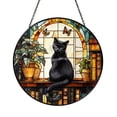 Black Cat in Library Window Hanging Stained Glass Suncatcher, Cozy ...