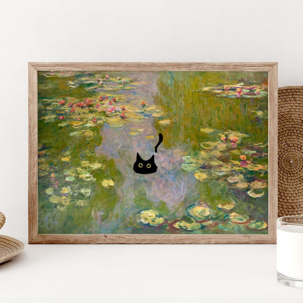Black Cat in Monet Water Lilies Art Print Impressionist Pond Wall Art ...