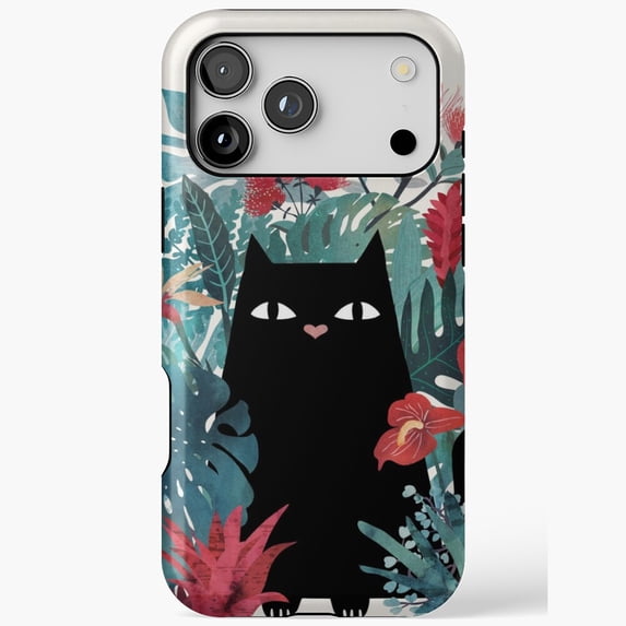 Black Cat in Tropical Jungle for iPhone Case 11 through 17 Pro Max ...