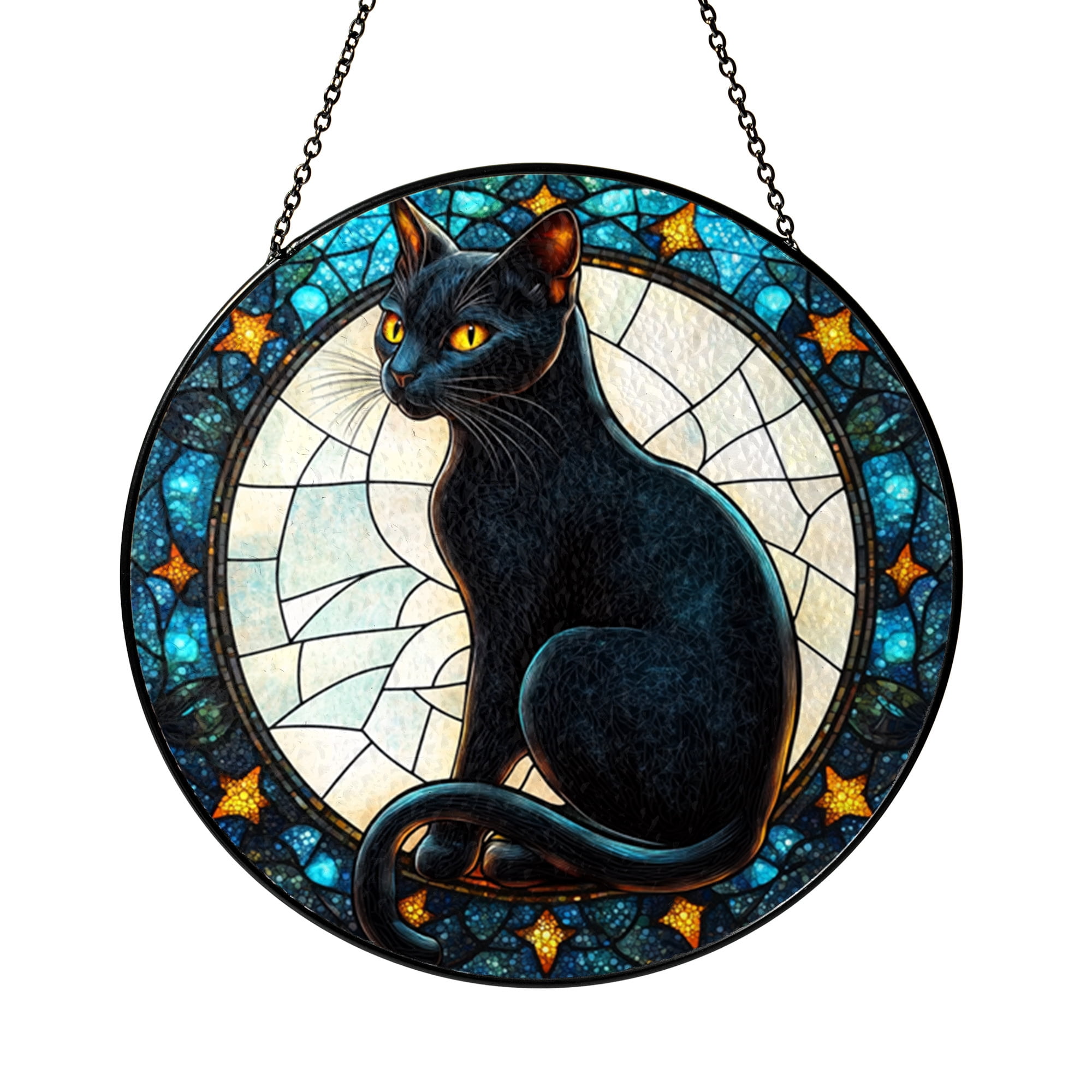Black Cat on Crescent Moon Stained Glass Suncatcher – Decorative Window ...
