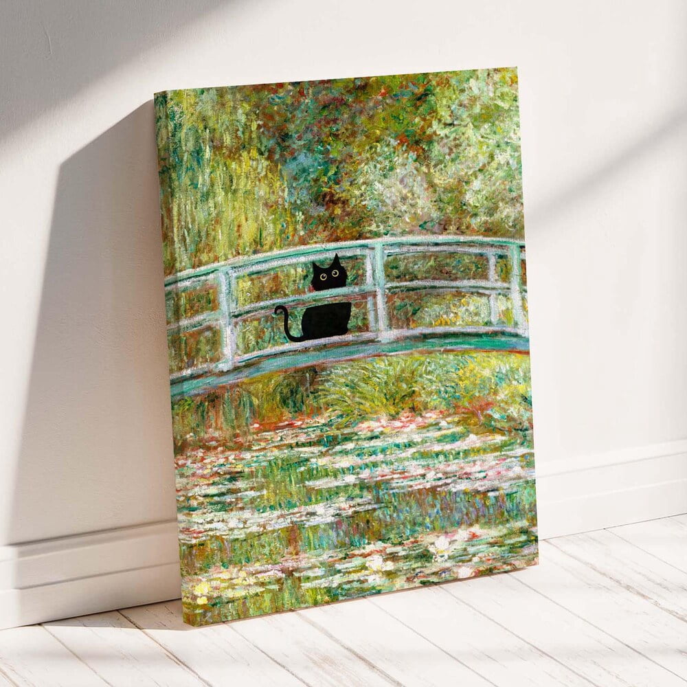 Black Cat on Monet Bridge Art Whimsical Cat Wall Art Monet Cat Decor ...