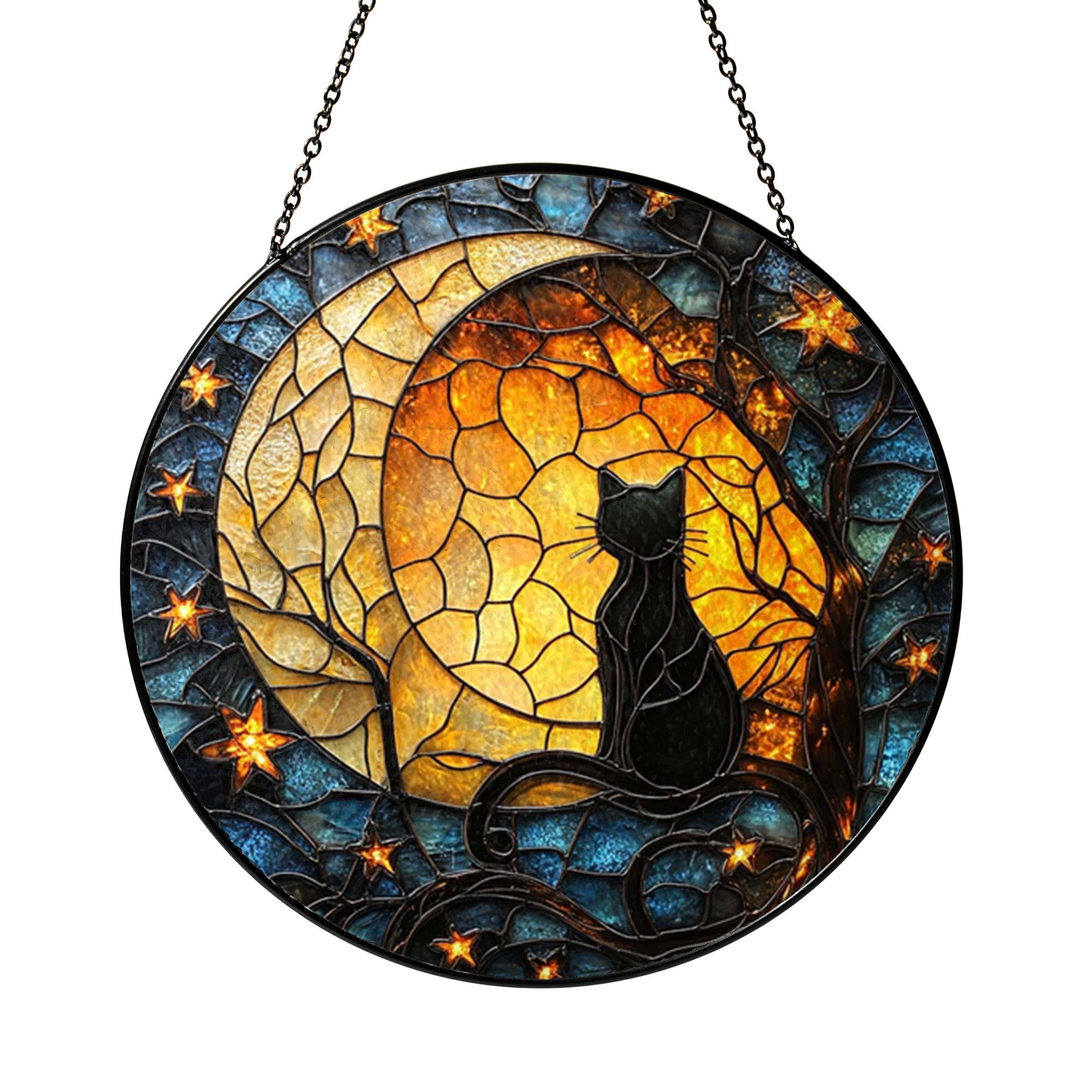 Black Cat on Moon Stained Glass Suncatcher – Night Window Art - Walmart.com