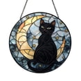 Black Cat on Moon Window Suncatcher, Stained Glass Style Celestial ...
