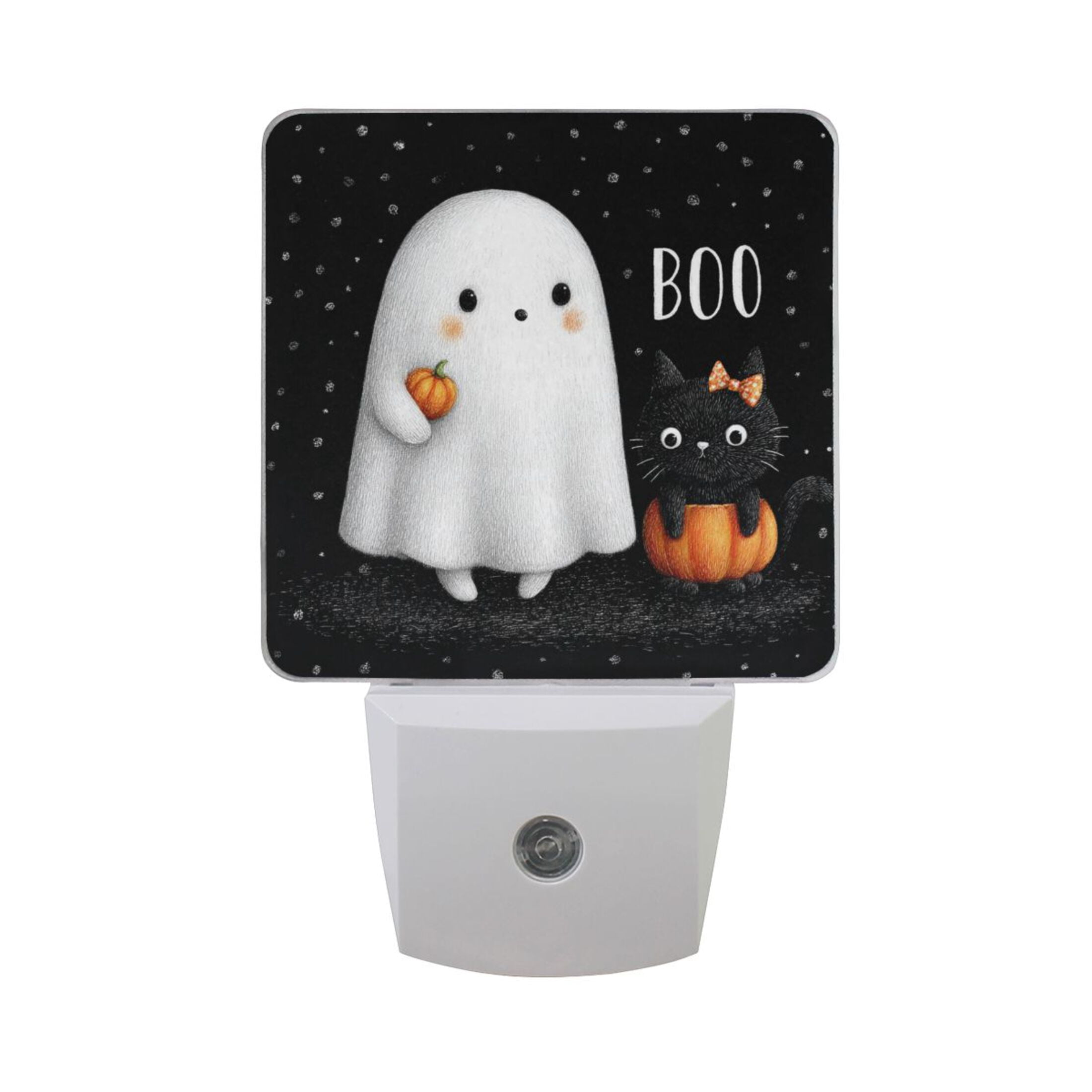 Black Cat on Pumpkin with Specter Halloween LED Night Light Sensor Lamp ...