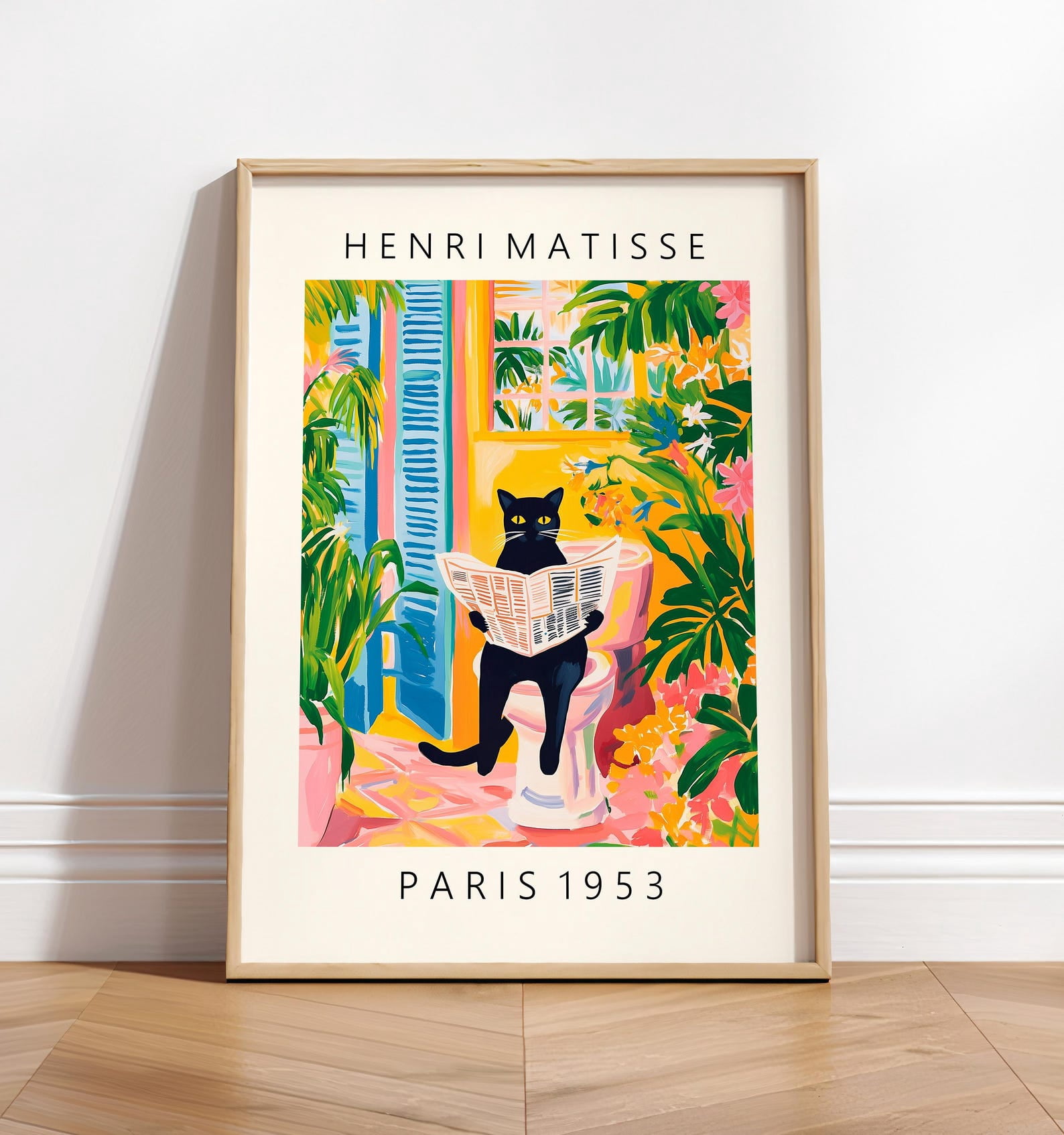 Black Cat on Toilet Matisse Style Bathroom Wall Art Poster Funny Decor ...