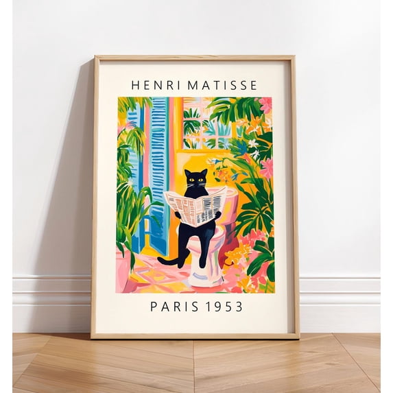 Black Cat on Toilet Mattise Style Bathroom Art, Unframed Canvas 12x16in ...
