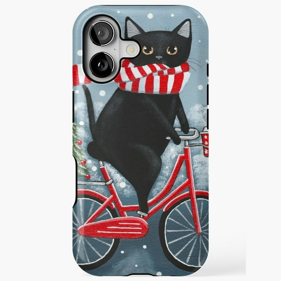 Black Cat on Winter Bicycle Ride Snowy Scene Phone Case 17 through 11 ...