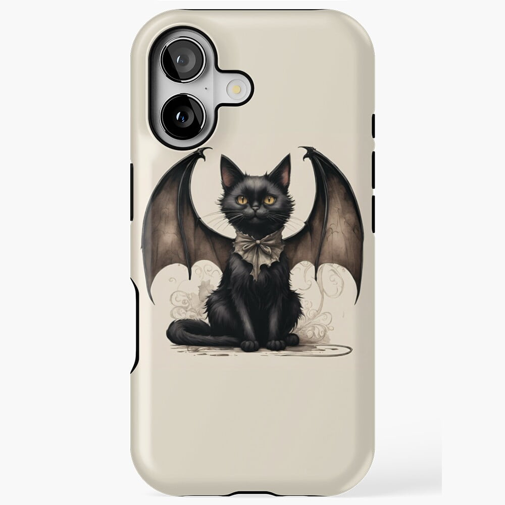 Black Cat with Bat Wings Gothic Compatible Phone Case for iPhone 11–17 ...