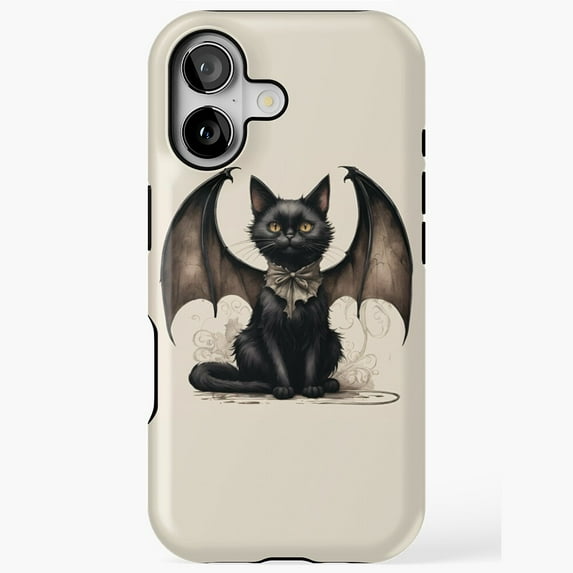 Black Cat with Bat Wings Gothic Compatible Phone Case for iPhone 11–17 ...