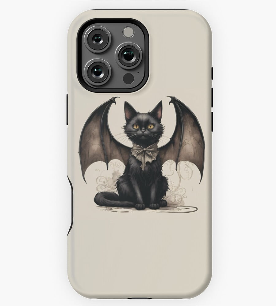 Black Cat with Bat Wings Gothic GA1842 Phone Case for iPhone 11 to 17 ...