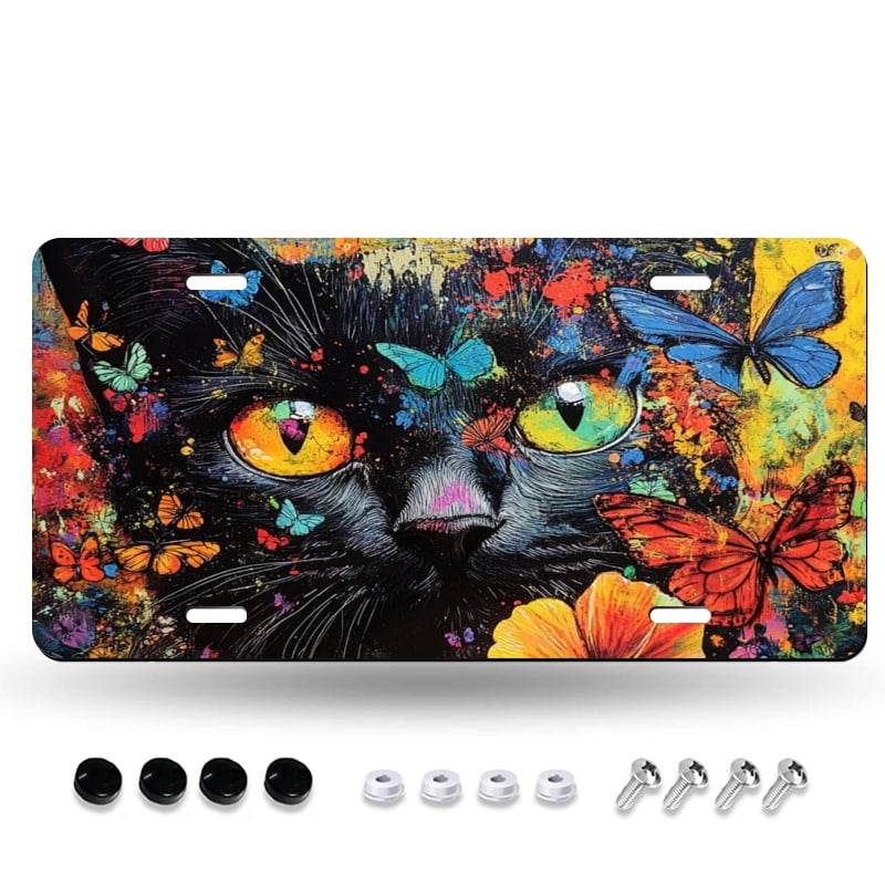 Black Cat with Enchanted Eyes License Plate Frame, Decorative Novelty ...