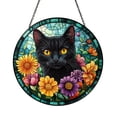 Black Cat with Floral Design Stained Glass Style Suncatcher, Decorative ...