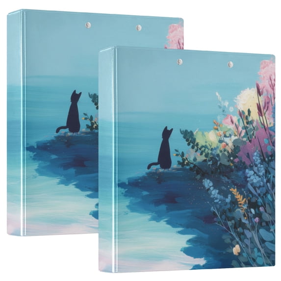 Black Cat with Flowers and River Round Ring Binder 3 Rings 1.5 ...