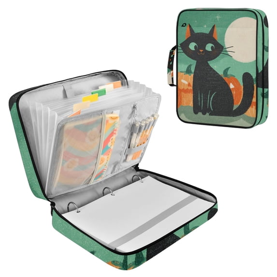 Black Cat with Pumpkin Lamp Full Moon Accordion File Organizer ...