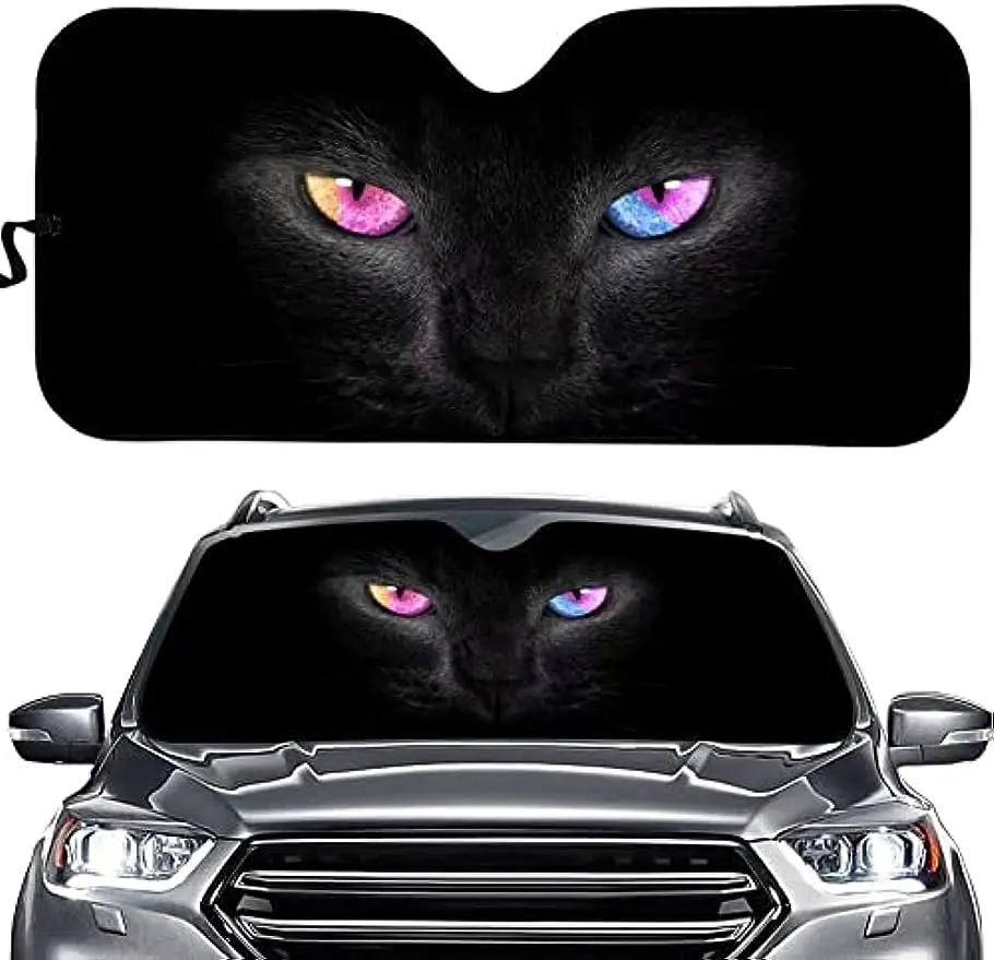Black Cat with Purple Eyes Auto Windshield Sun Shade Universal Fit for ...