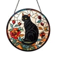 Black Cat with Roses Round Suncatcher – Stained Glass Style Window ...
