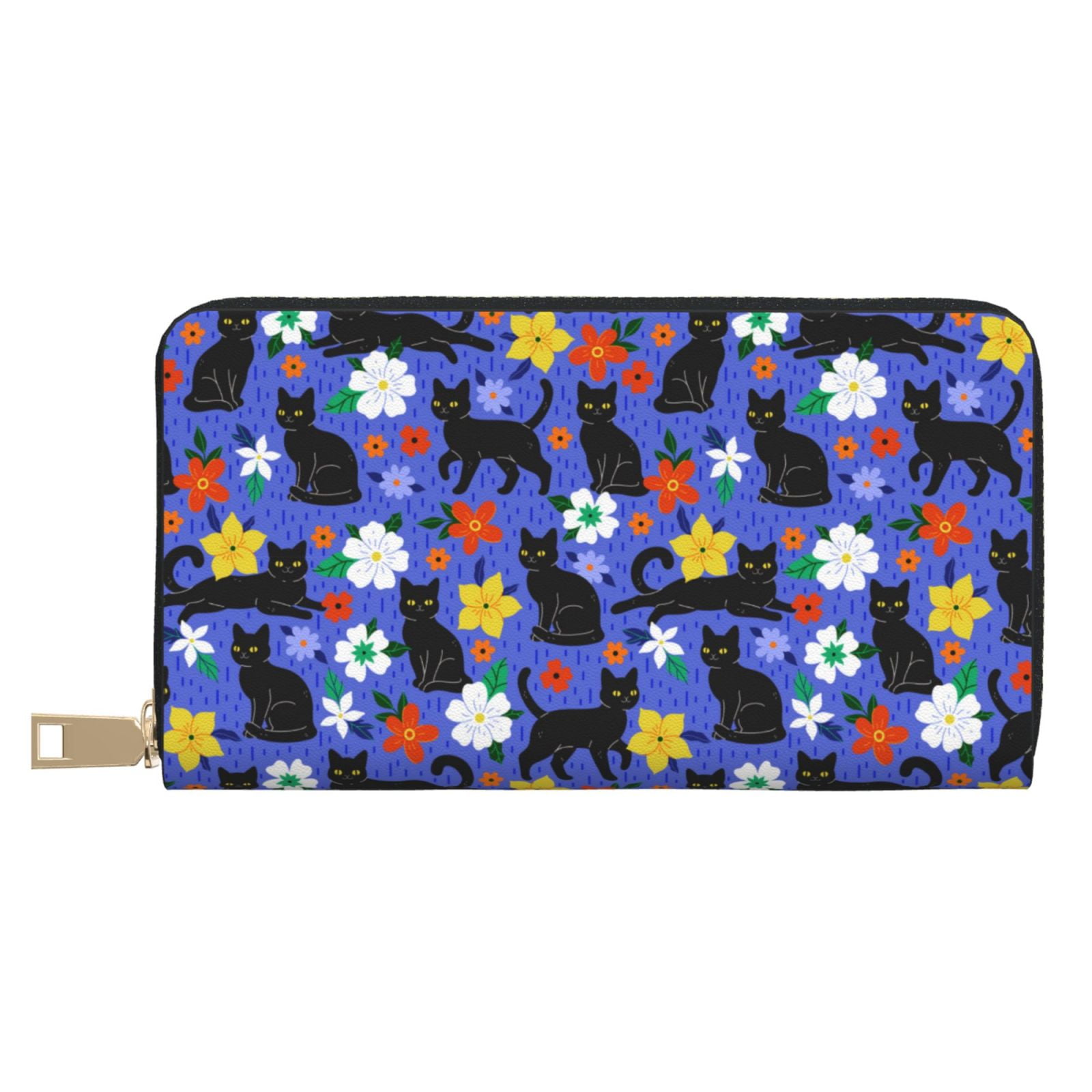 Black Cats And Flowers Wallet Women, Leather Bifold Multi Card Wallet ...