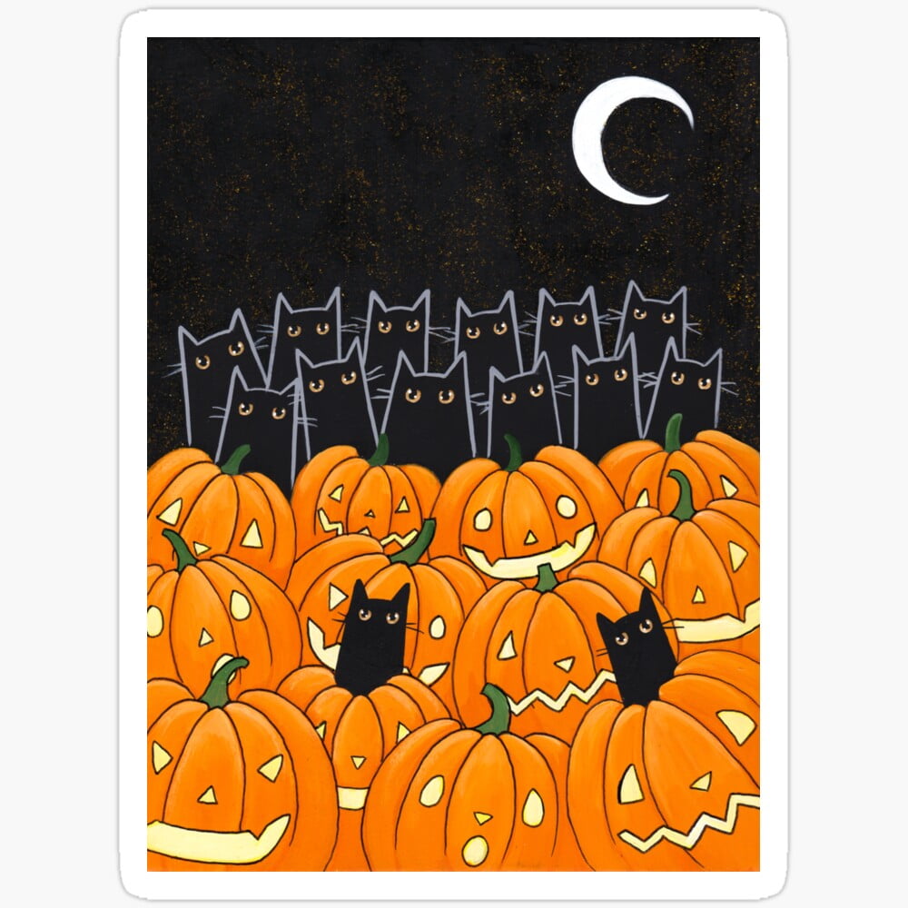 Black Cats And Jack-O-Lanterns Sticker Phone Decal Water Bottle ...