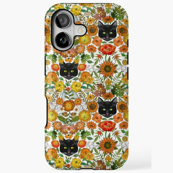 Black Cats Autumn Garden Print iPhone 17 through 11 Pro Max Phone Case ...