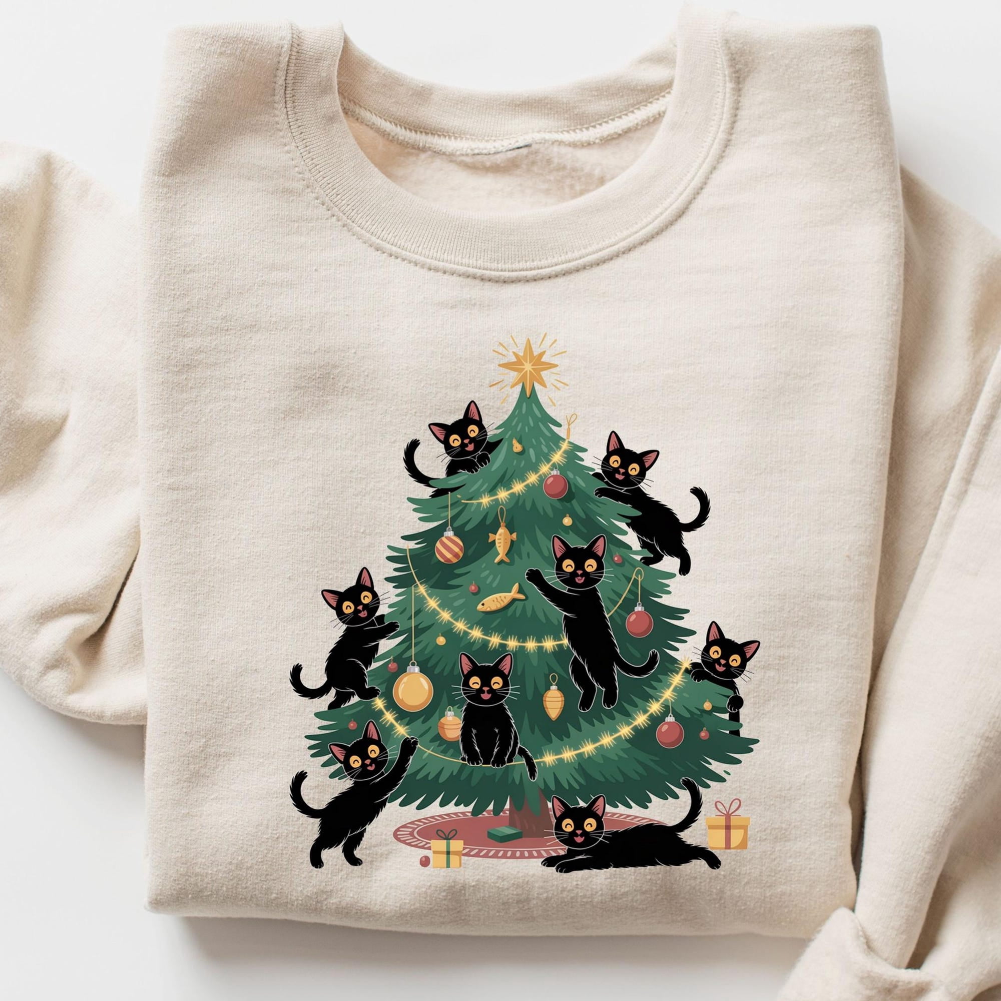 Black Cats Christmas Tree Sweat Cat Lover Holiday Sweat Cute Cat ...