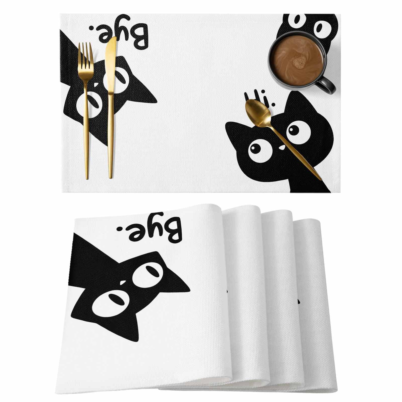 Black Cats Cotton Linen Placemats Set of 8, Modern Cute Funny Cat Say ...