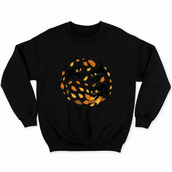 Black Cats Fall Season Playing In Autumn Leaves Themed Graphic Print ...