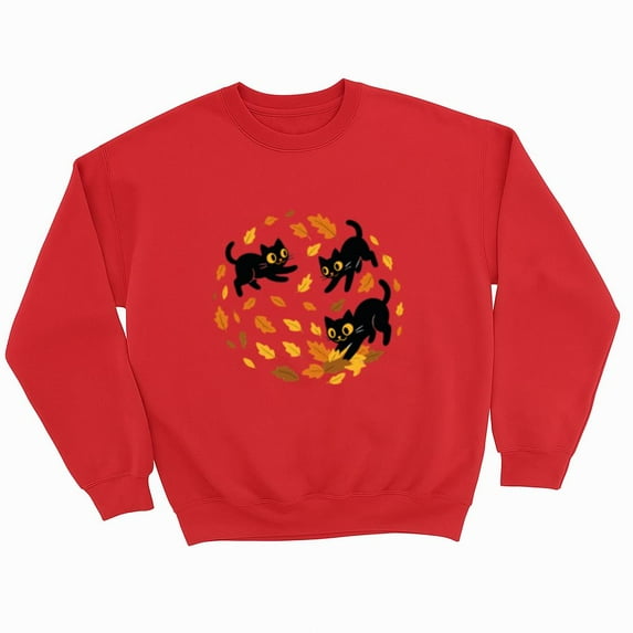 Black Cats Fall Season Playing In Autumn Leaves Themed Graphic Print ...
