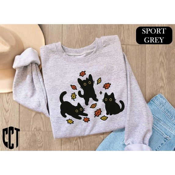 Black Cats Fall Sweatshirt, Black Cats T-Shirt,Fall Leaves Shirt, Cat ...
