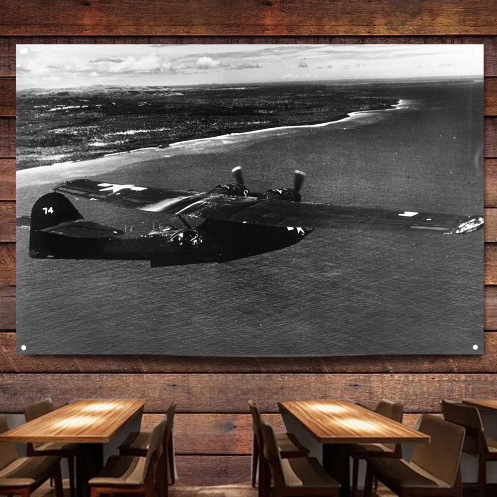 Black Cats Fighter Jets in WW II Flag Banner Wall Chart Canvas Painting ...
