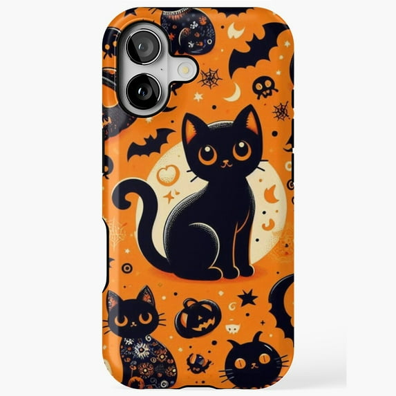 Black Cats In Orange Autumn Pattern iPhone 17 through 11 Pro Max ...
