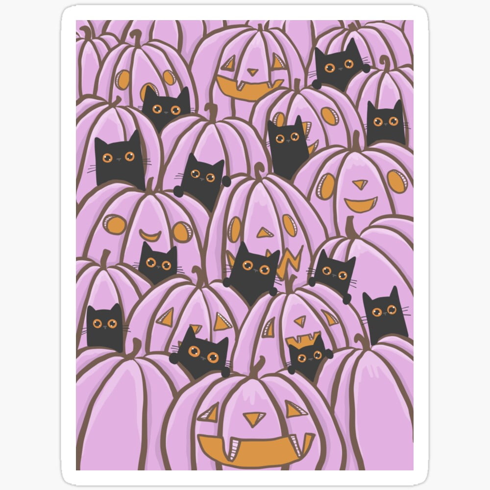 Black Cats In The Pink Pumpkin Patch Sticker Phone Decal Water Bottle ...
