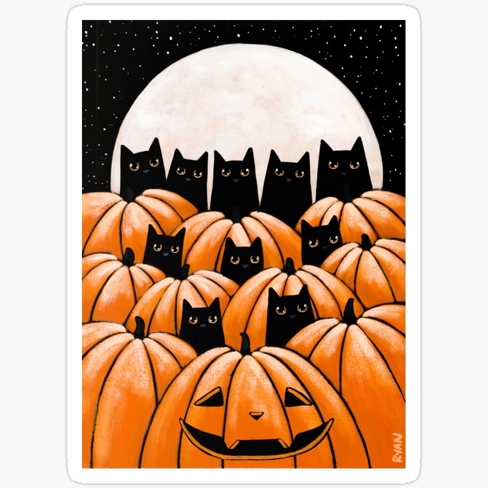 Black Cats In The Pumpkin Patch Sticker Phone Decal Water Bottle ...