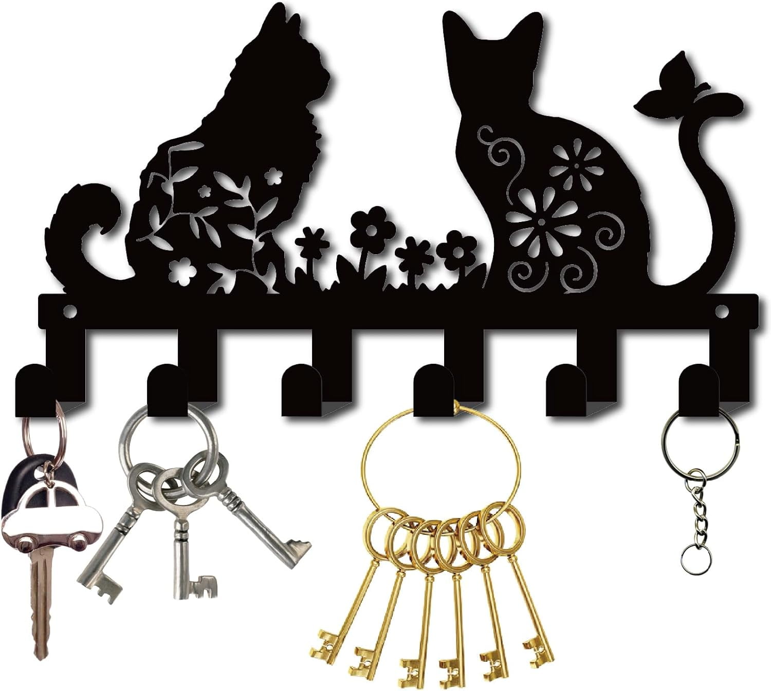 Black Cats Key Holder DIY for Wall Metal Key Holder Hooks Organizer Rack Key Wall Mounted Key ...