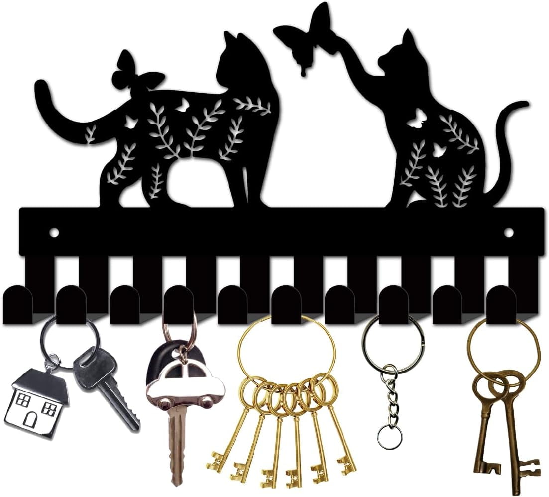 Black Cats Key Holder for Wall Metal Key Hanger Organizer Coat Rack ...
