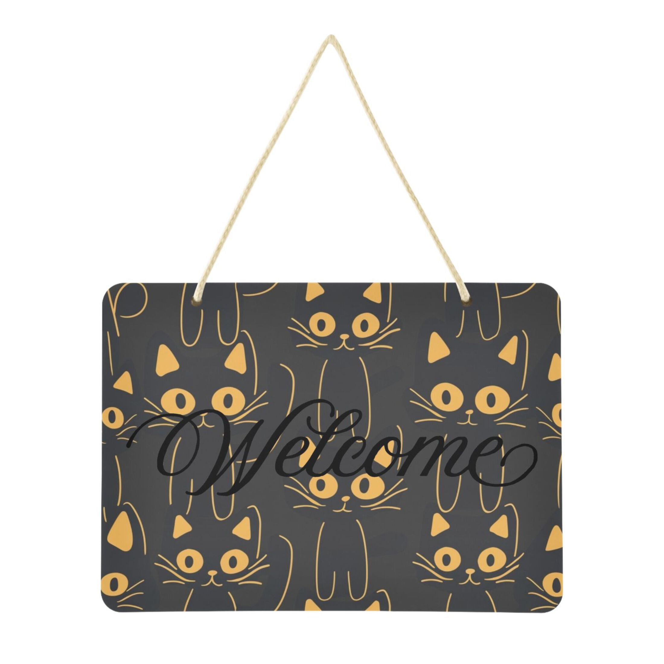 Black Cats Lines Welcome Sign Front Door PVC 14x10 inch Hanger Hello ...