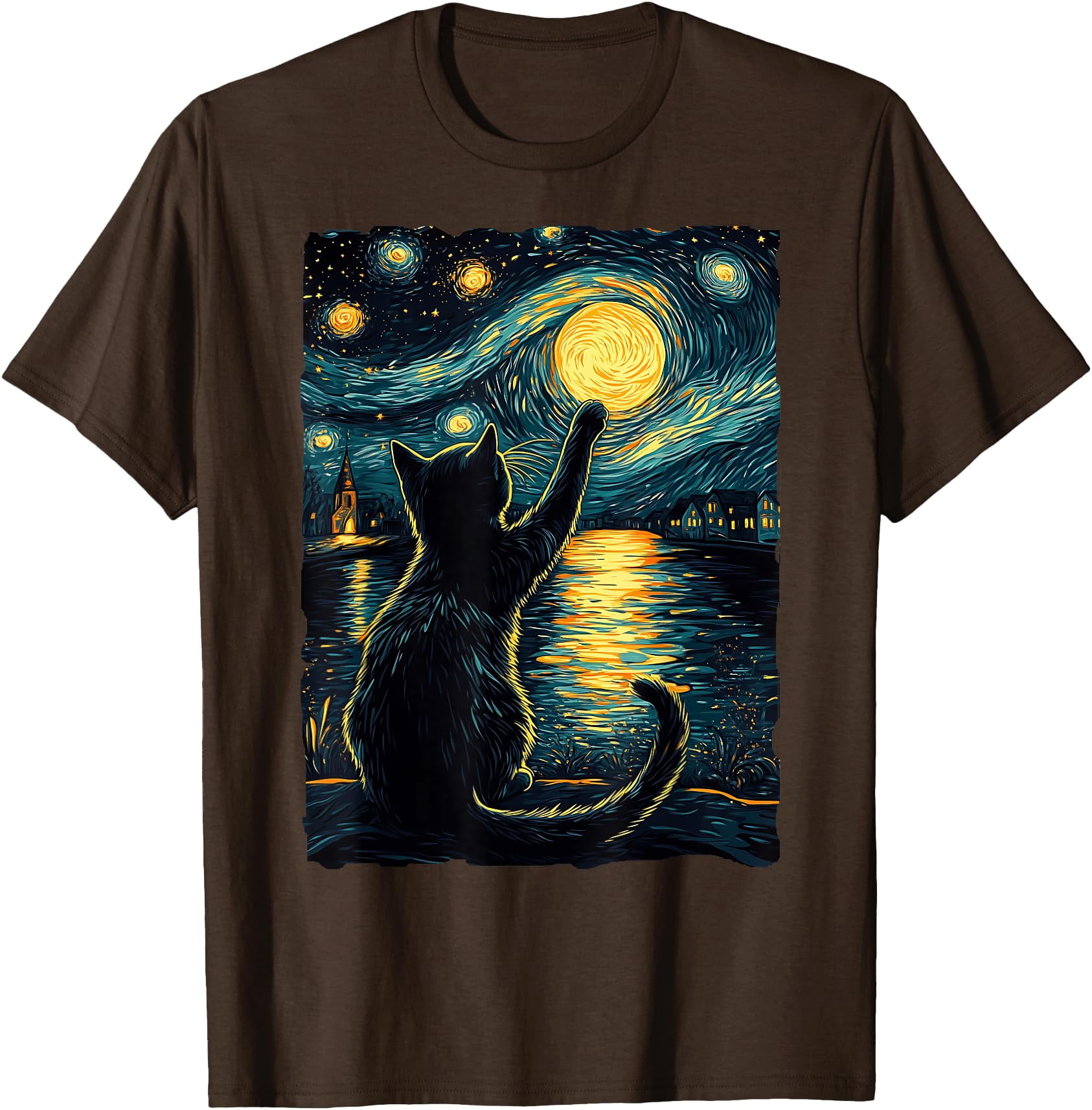 Black Cats Lover Starry Night Vincent van Gogh T-Shirt - Walmart.com