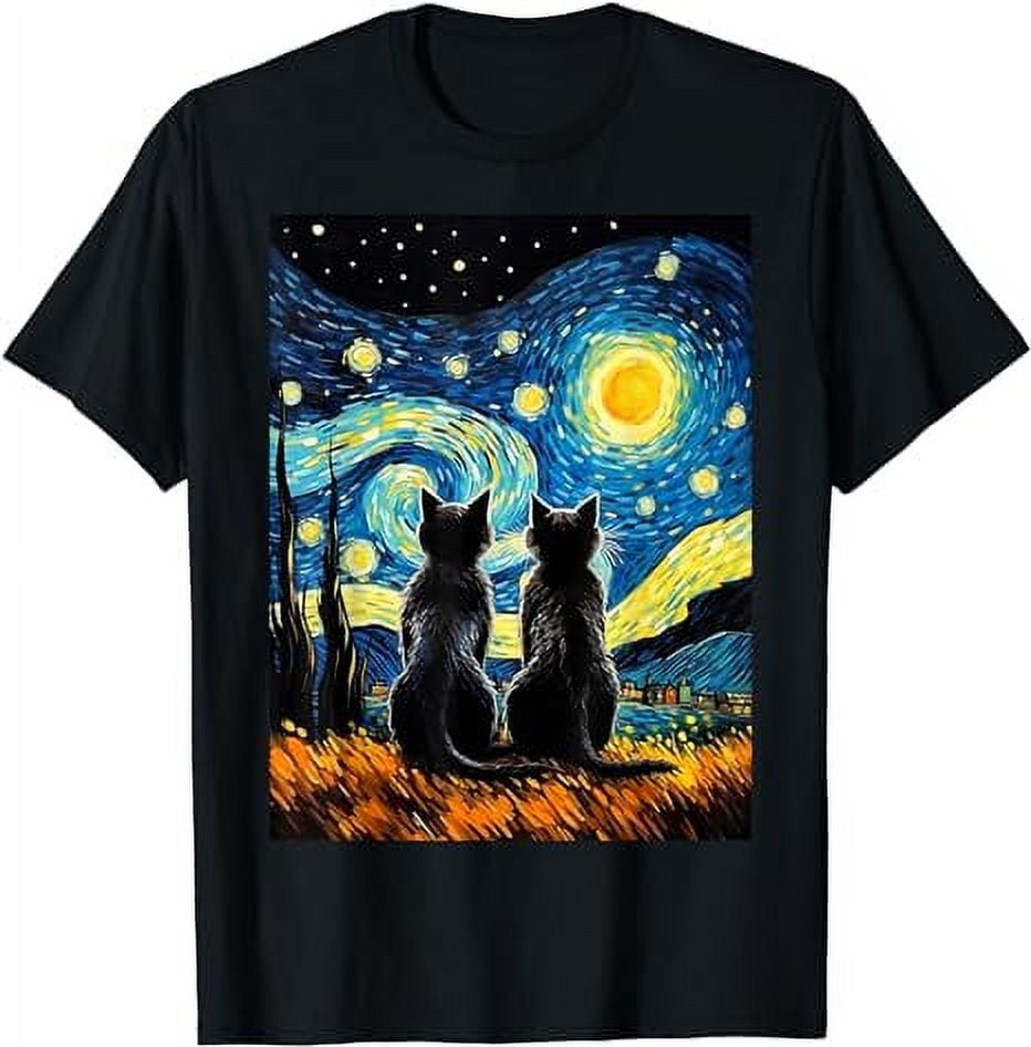 Black Cats Lover Starry Night Vincent van Gogh T-Shirt - Walmart.com