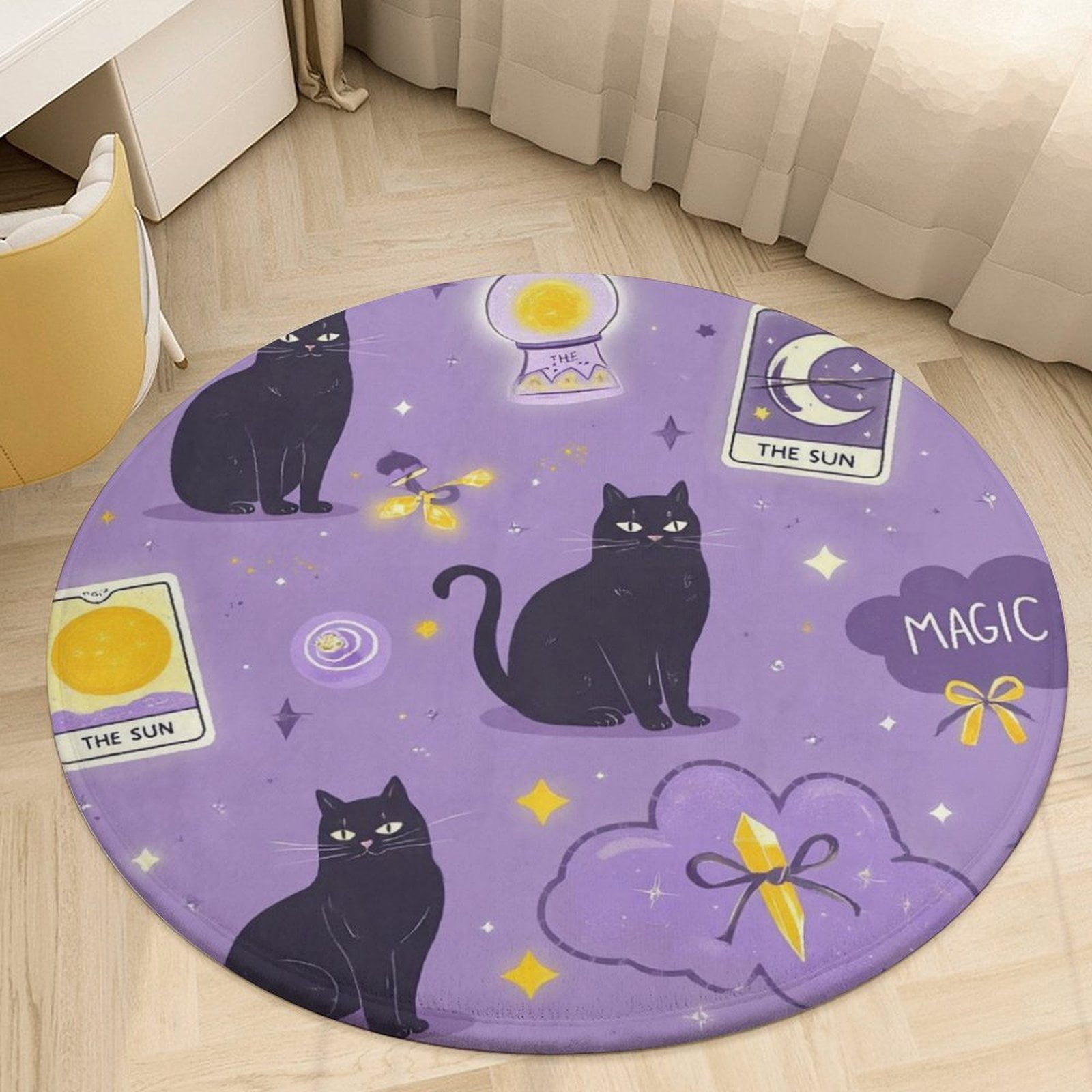Black Cats Magic Sun Tarot Round Area Rugs for Bedroom Living Room, 6FT ...