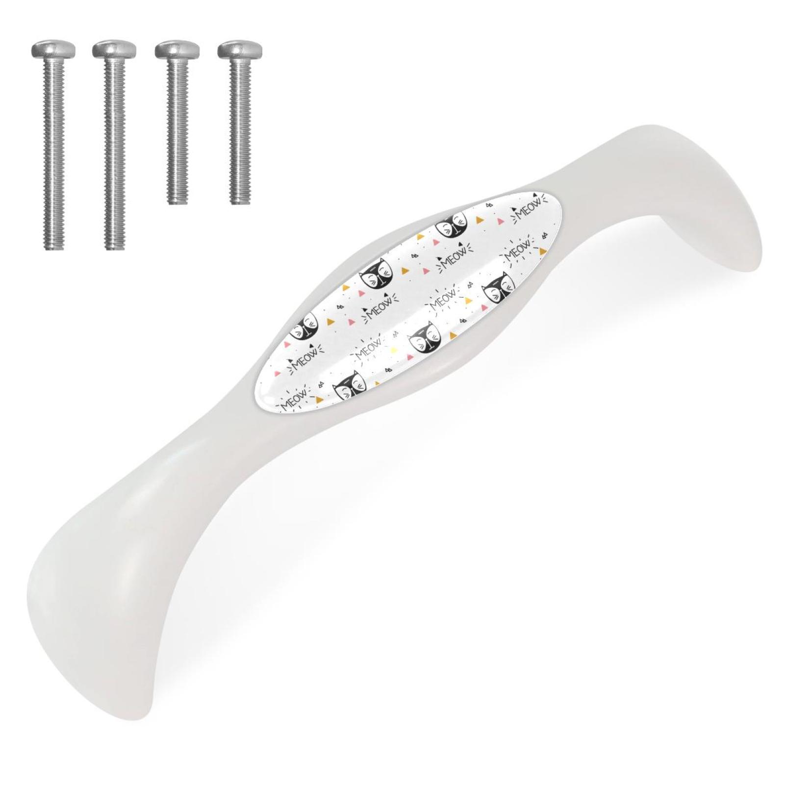 Black Cats Pattern Knob 4 Pack Arched Drawer Pulls Crystal Glass White ...