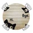 Black Cats Round Table Cover, Cute Funny Cat Say Hi Bye Wood Grain ...
