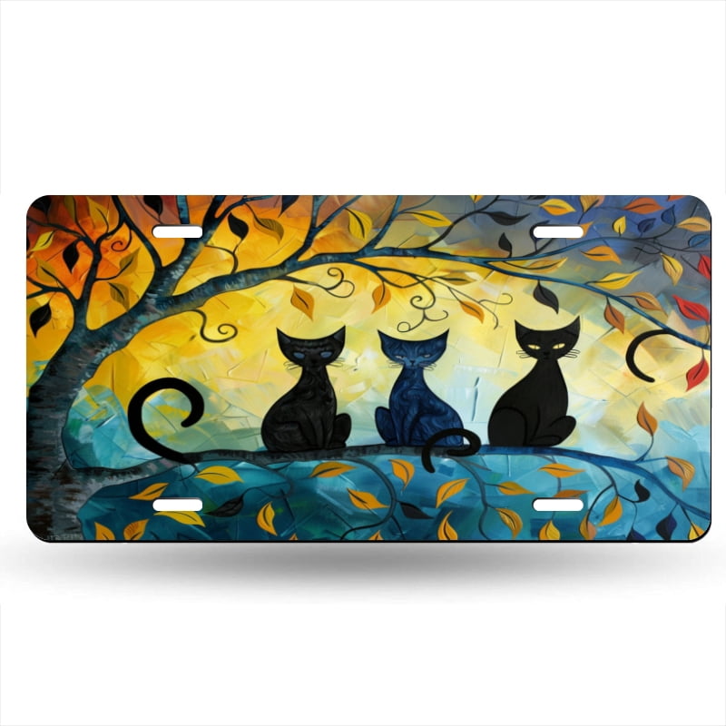 Black Cats Sitting On Tree Branch Decorative Signboard, Decorative ...