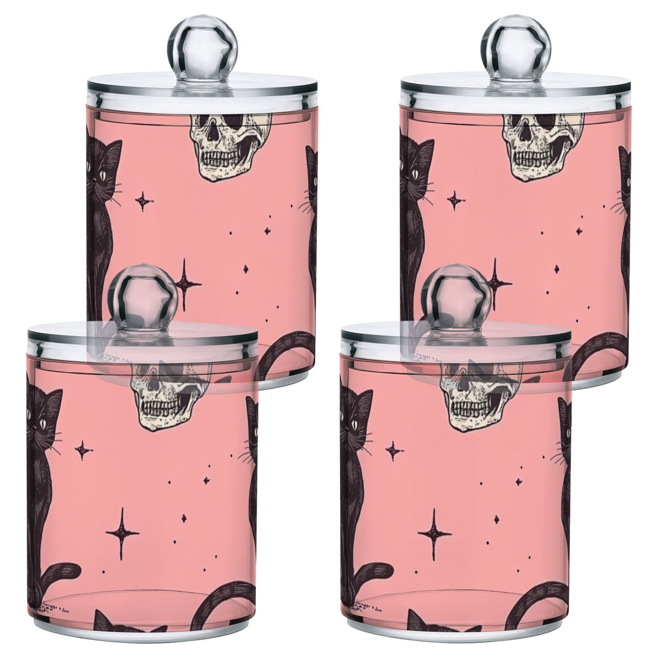Black Cats Skulls Stars Translucent Plastic Cans Storage Canisters with ...