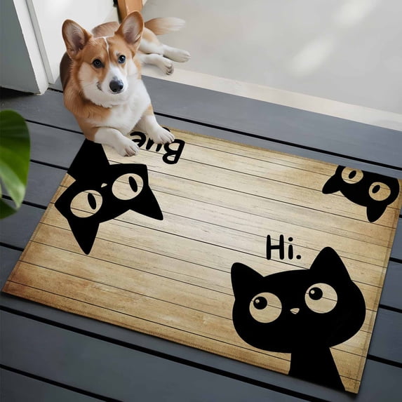 Black Cats Small Area Rugs 2x3 Cute Funny Cat Say Hi Bye Wood Grain ...