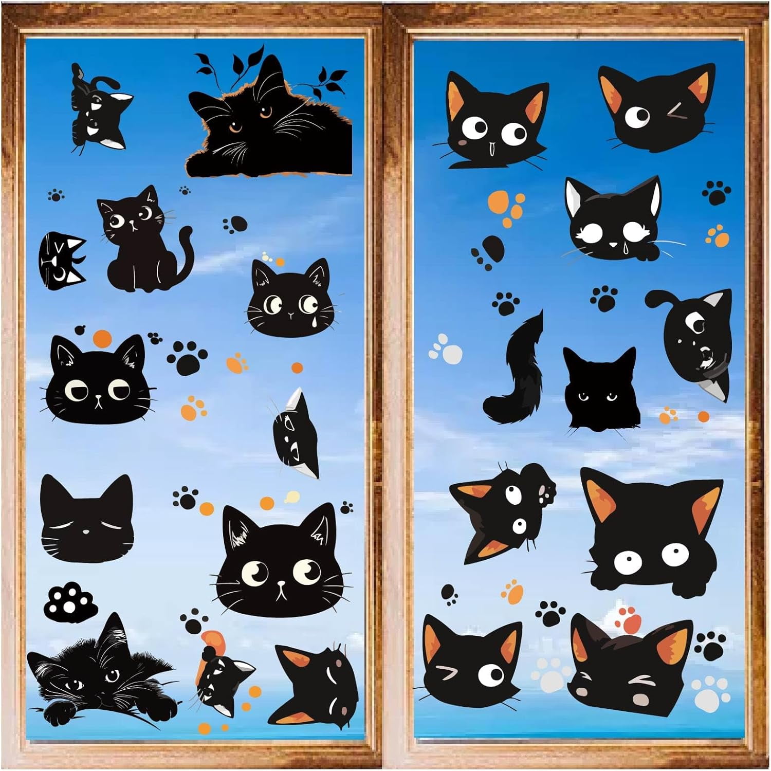 Black Cats Theme Window Clings 8 Sheets PVC Waterproof Windows Stickers ...